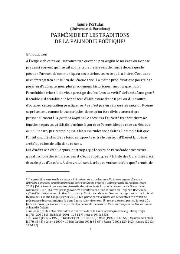 (PDF) Parménide et les traditions de la palinodie poétique [2019]