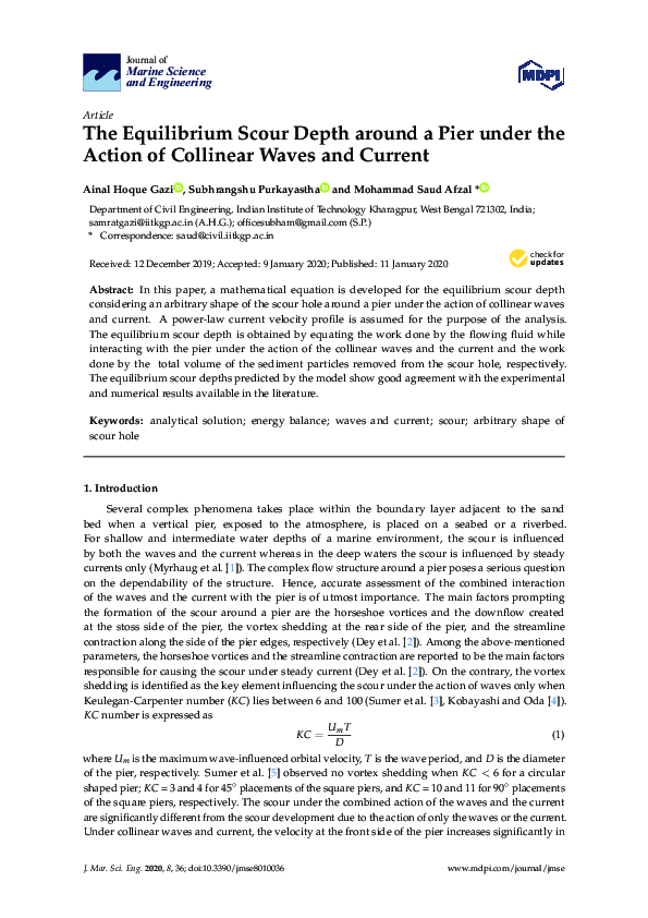 (PDF) The Equilibrium Scour Depth around a Pier under the Action of Collinear Waves and Current
