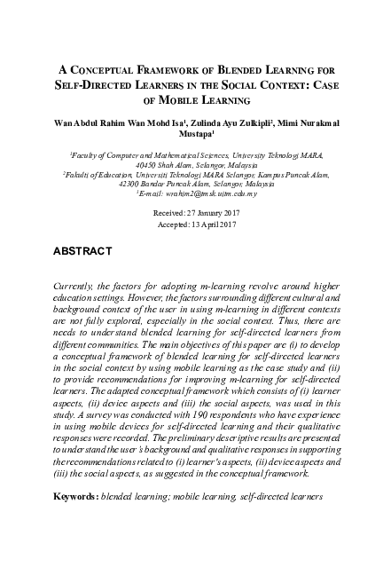 (PDF) A Conceptual Framework of Blended Learning for Self-Directed Learners in the Social ...