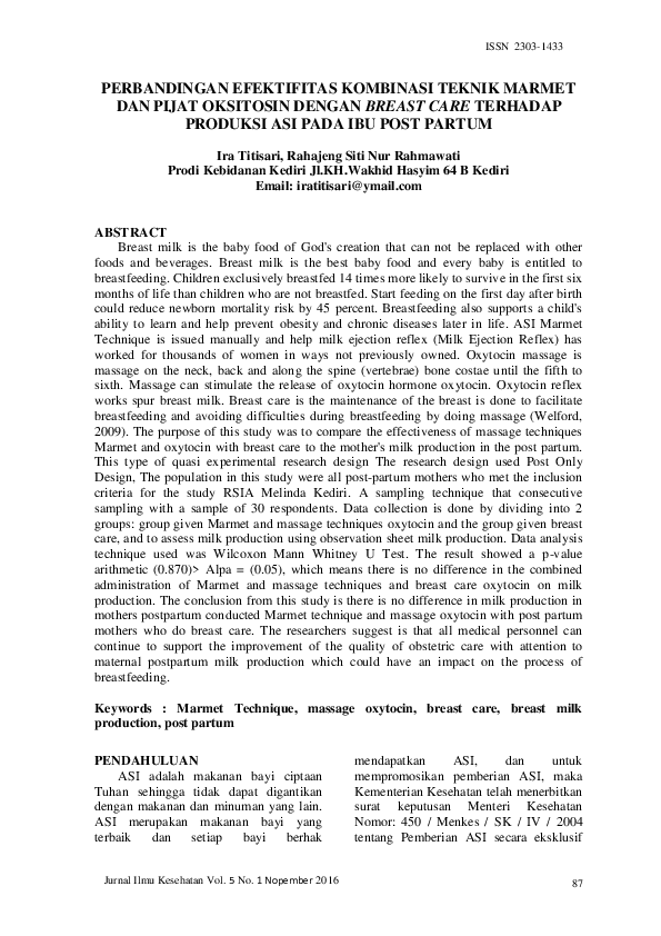 (PDF) Perbandingan Efektifitas Kombinasi Teknik Marmet Dan Pijat ...