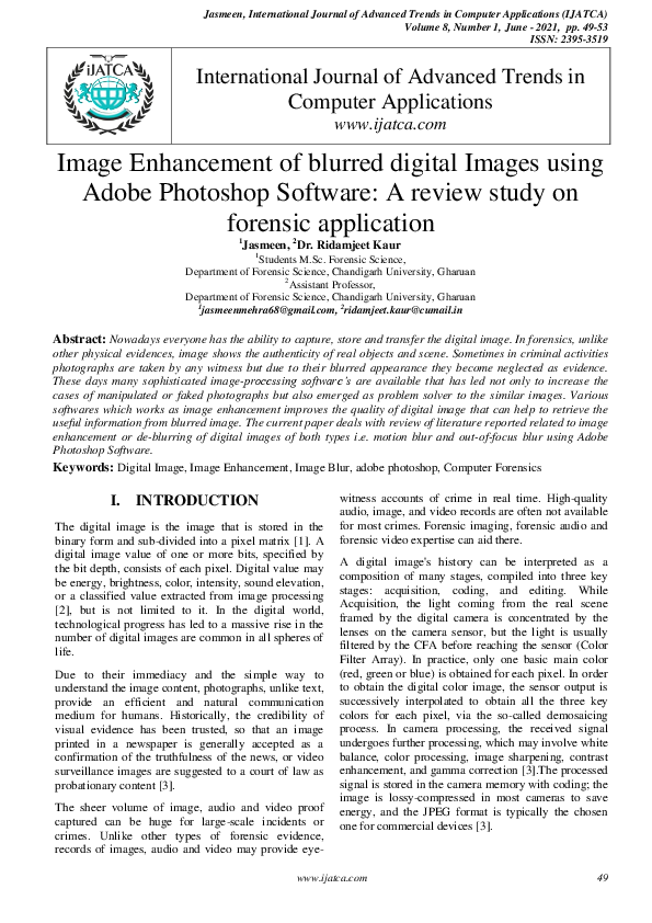 (PDF) Image Enhancement of blurred digital Images using Adobe Photoshop ...