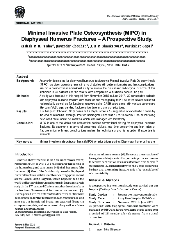 (PDF) Minimal Invasive Plate Osteosynthesis (MIPO) in Diaphyseal ...