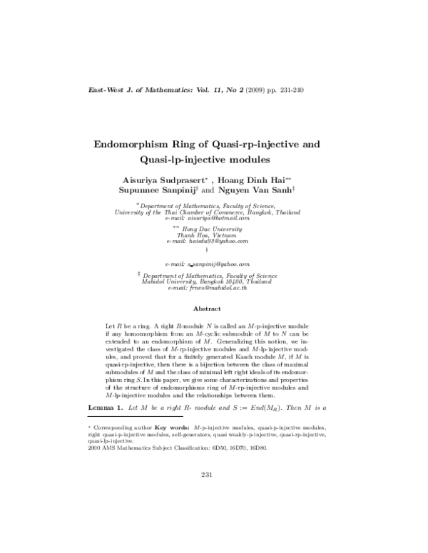 (PDF) Endomorphism rings of quasi-rp-injective modules