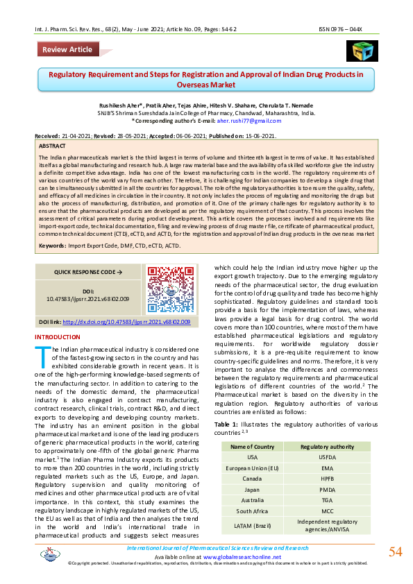 (PDF) Regulatory Requirement and Steps for Registration and Approval of ...