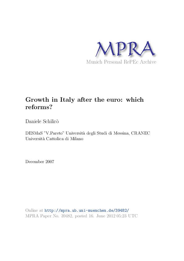 (PDF) Growth in Italy after the euro: which reforms? | Daniele Schilirò ...