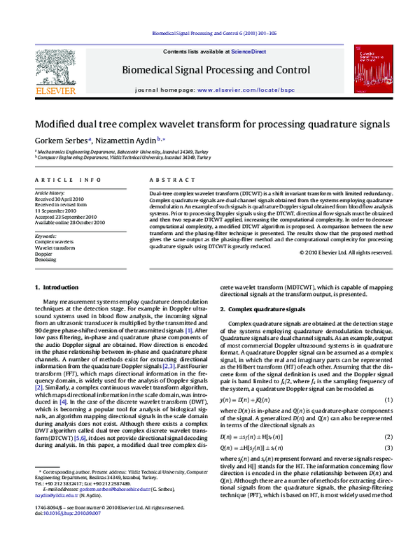 Pdf Modified Dual Tree Complex Wavelet Transform For Processing Quadrature Signals