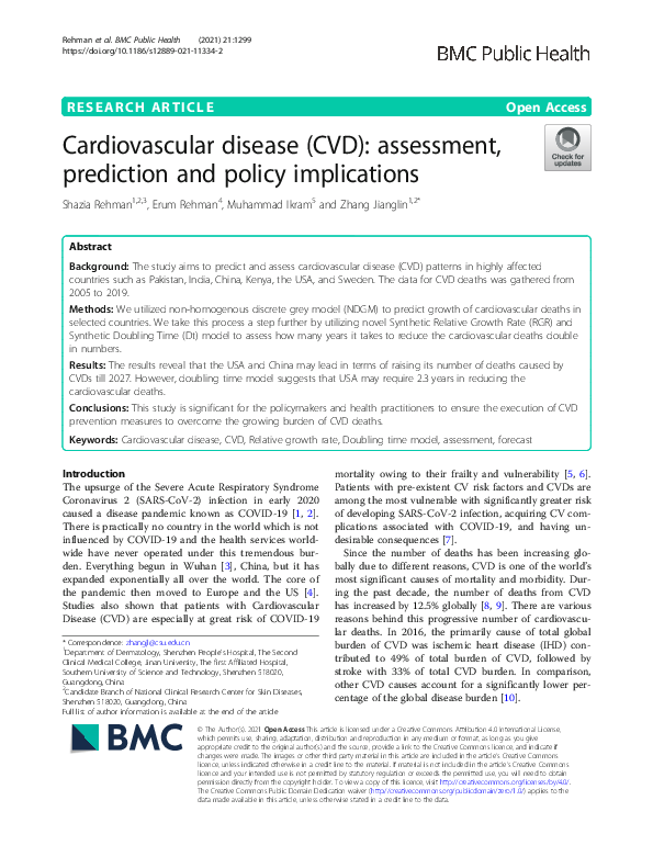 (PDF) Cardiovascular disease (CVD): assessment, prediction and policy ...