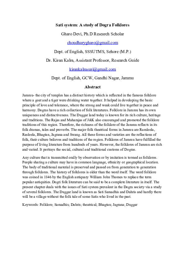 (DOC) Sati system: A study of Dogra Folklores