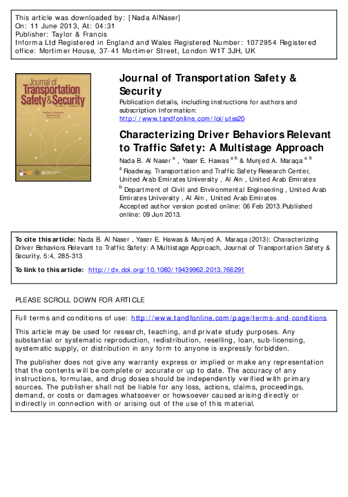 (PDF) Characterizing driver behaviors relevant to traffic safety: A ...