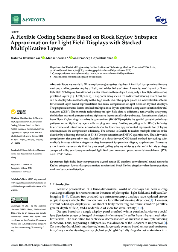 A Flexible Coding Scheme Based On Block Krylov Subspace Approximation For Light Field Displays 