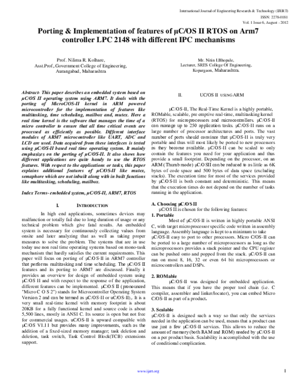 Pdf Porting And Implementation Of Features Of C Os Ii Rtos On Arm7 Controller Lpc 2148 With