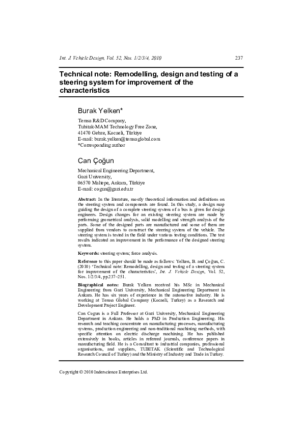 (PDF) Technical note: Remodelling, design and testing of a steering ...