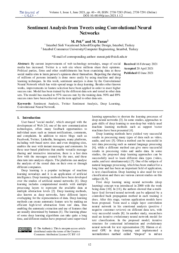 (PDF) Sentiment Analysis from Tweets using Convolutional Neural Networks