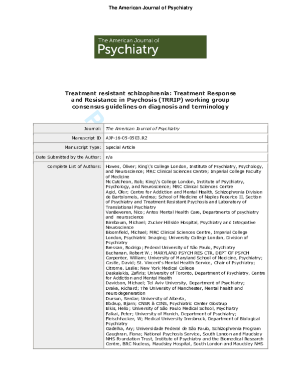 (PDF) Treatment-Resistant Schizophrenia: Treatment Response and ...