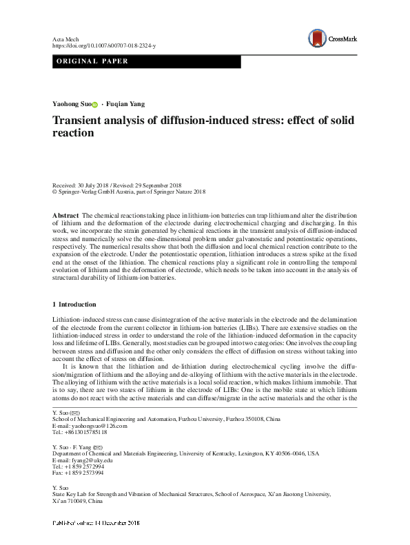 (PDF) Transient analysis of diffusion-induced stress: effect of solid ...