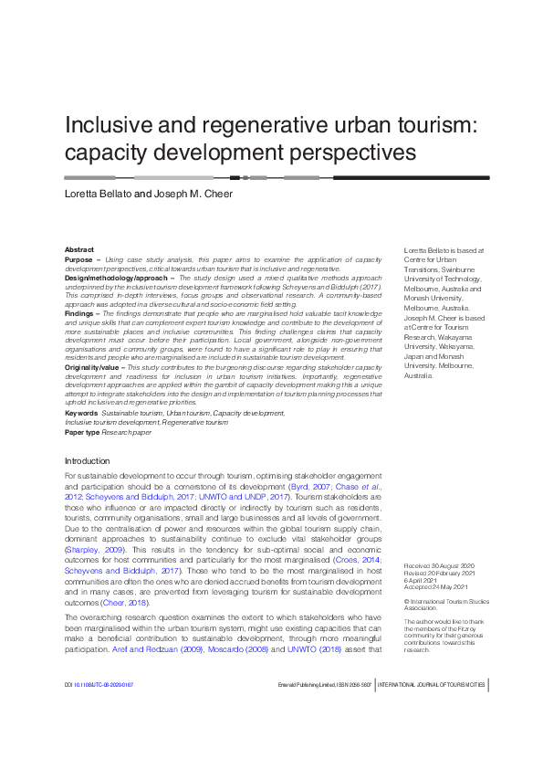 (PDF) Inclusive and regenerative urban tourism: capacity development ...