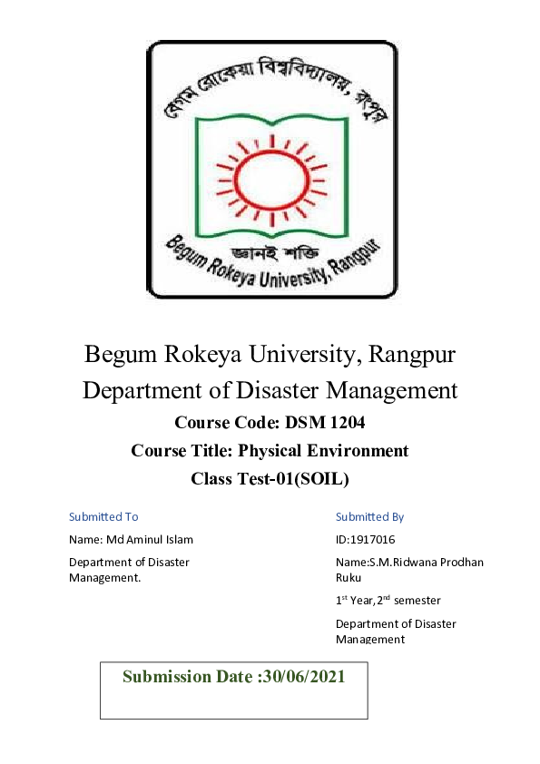 (DOC) Begum Rokeya University, Rangpur Department of Disaster Management