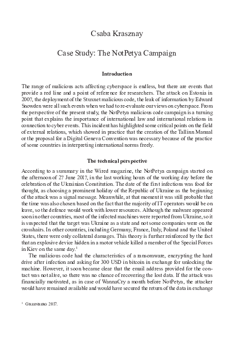 (PDF) Case Study: The NotPetya Campaign