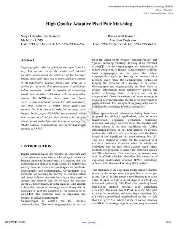 Pdf Ijert High Quality Adaptive Pixel Pair Matching