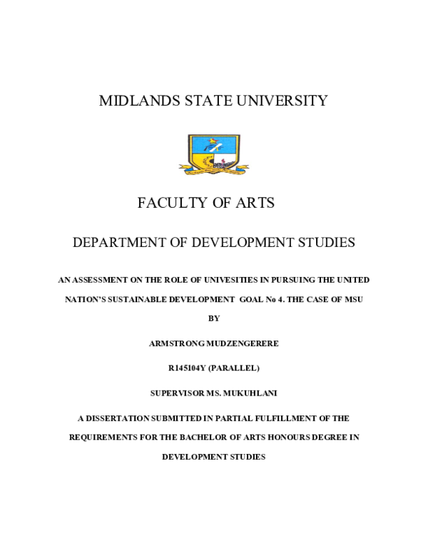 (DOC) MIDLANDS STATE UNIVERSITY FACULTY OF ARTS DEPARTMENT OF ...