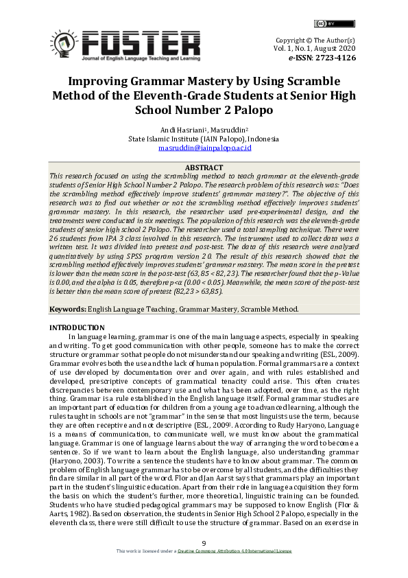 (PDF) Improving Grammar Mastery by Using Scramble Method of the ...