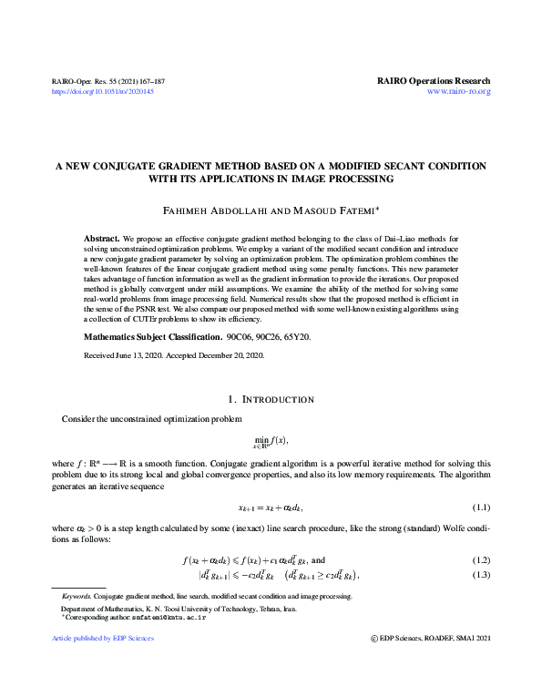 Pdf A New Conjugate Gradient Method Based On A Modified Secant Condition With Its Applications