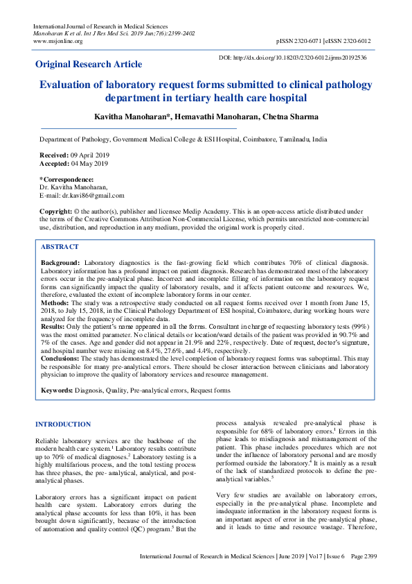 (PDF) Evaluation of laboratory request forms submitted to clinical ...