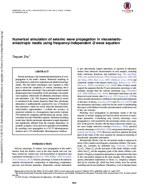 Pdf Numerical Simulation Of Seismic Wave Propagation In Realistic 3‐d Geo‐models With A