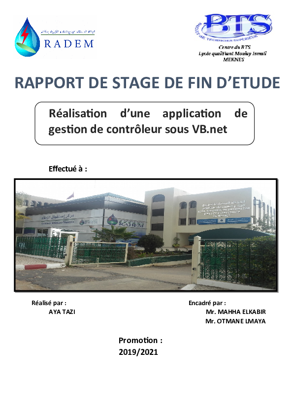 (DOC) RAPPORT DE STAGE DE FIN D'ETUDE RADEM BTS