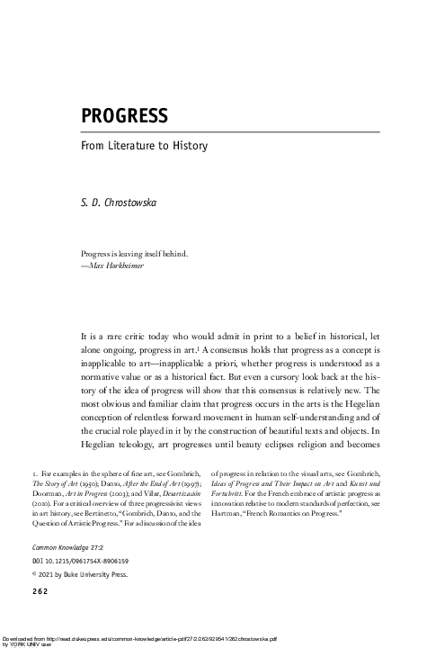 (PDF) Progress: From Literature to History (in Common Knowledge)