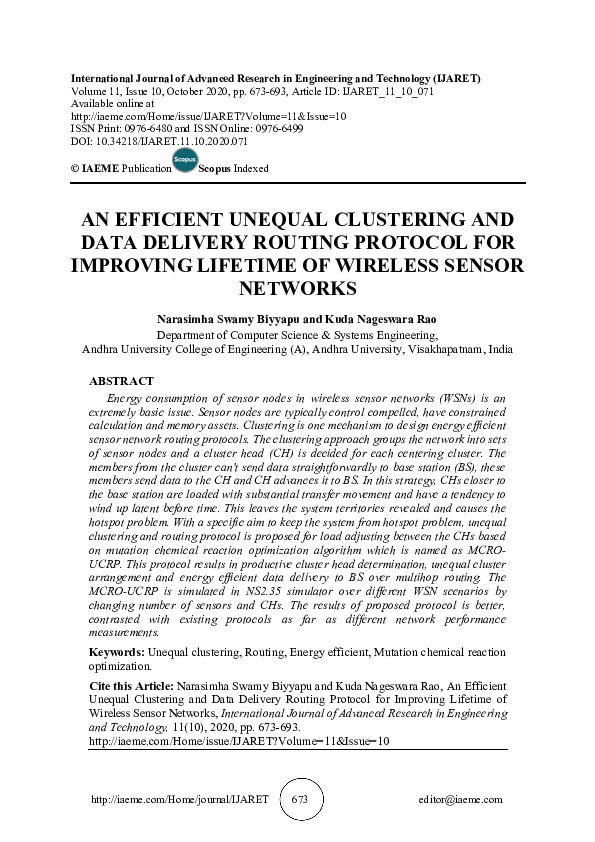 (PDF) AN EFFICIENT UNEQUAL CLUSTERING AND DATA DELIVERY ROUTING PROTOCOL FOR IMPROVING LIFETIME ...