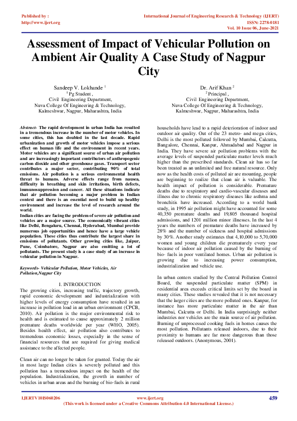(PDF) IJERT-Assessment of Impact of Vehicular Pollution on Ambient Air ...