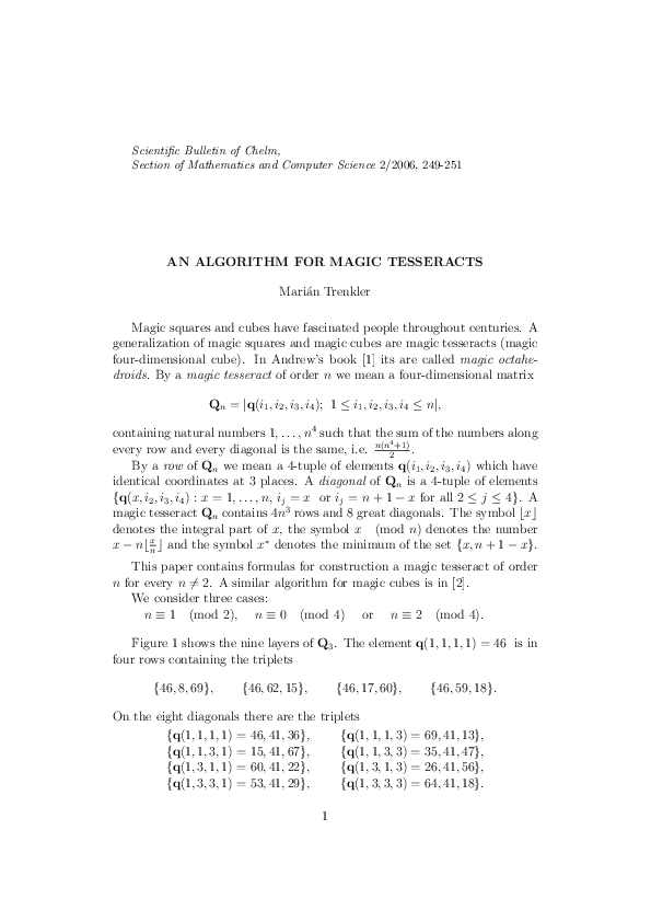 (PDF) An Algorithm for Magic Tesseracts