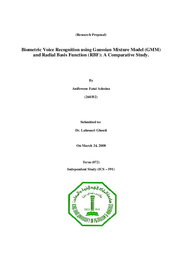 Pdf Biometric Voice Recognition Using Gaussian Mixture Model Gmm And Radial Basis Function
