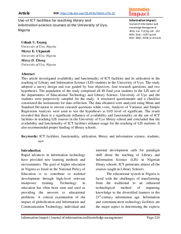 (PDF) Use of ICT facilities for teaching library and information ...