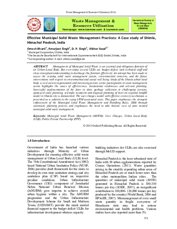 (PDF) Effective Municipal Solid Waste Management Practices: A Case ...