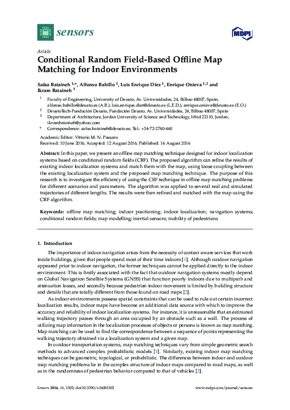 (PDF) Conditional Random Field-Based Offline Map Matching for Indoor Environments