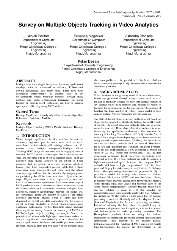 (PDF) Survey on Multiple Objects Tracking in Video Analytics