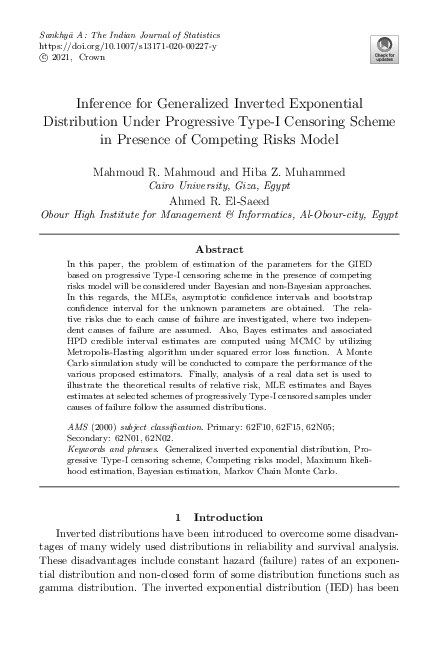 (PDF) Inference for Generalized Inverted Exponential Distribution Under Progressive Type-I ...
