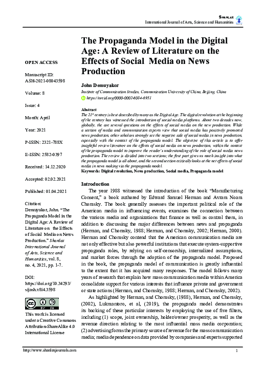 (PDF) The Propaganda Model in the Digital Age: A Review of Literature ...