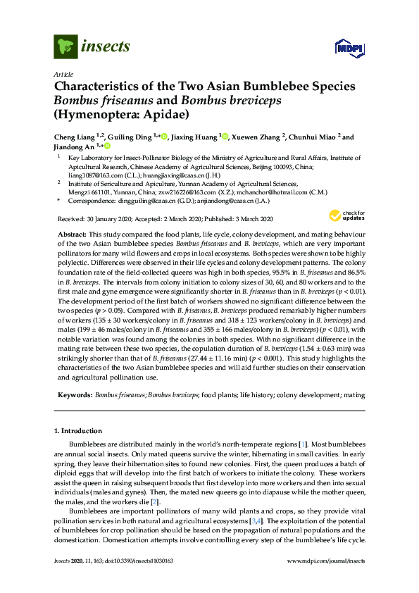 (PDF) Characteristics of the Two Asian Bumblebee Species Bombus ...