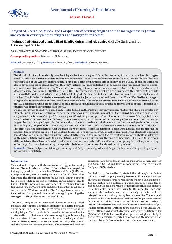 (PDF) Integrated Literature Review and Comparison of Nursing fatigue ...