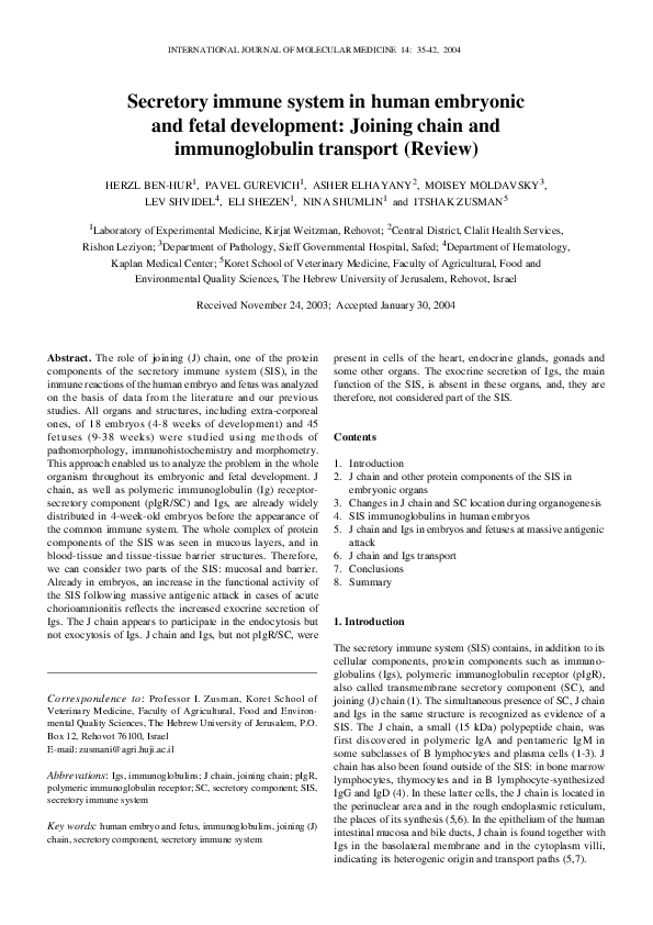 (PDF) Secretory immune system in human embryonic and fetal development ...
