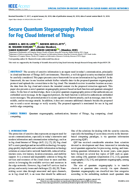 (PDF) Secure Quantum Steganography Protocol for Fog Cloud Internet of Things