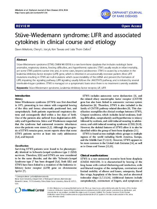 (PDF) Stüve-Wiedemann syndrome: LIFR and associated cytokines in ...