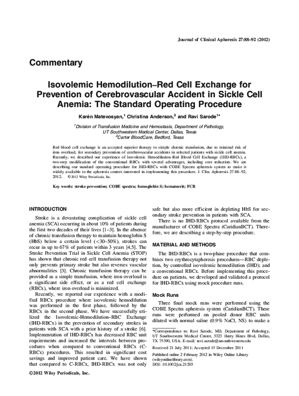 (PDF) Isovolemic hemodilution-red cell exchange for prevention of ...