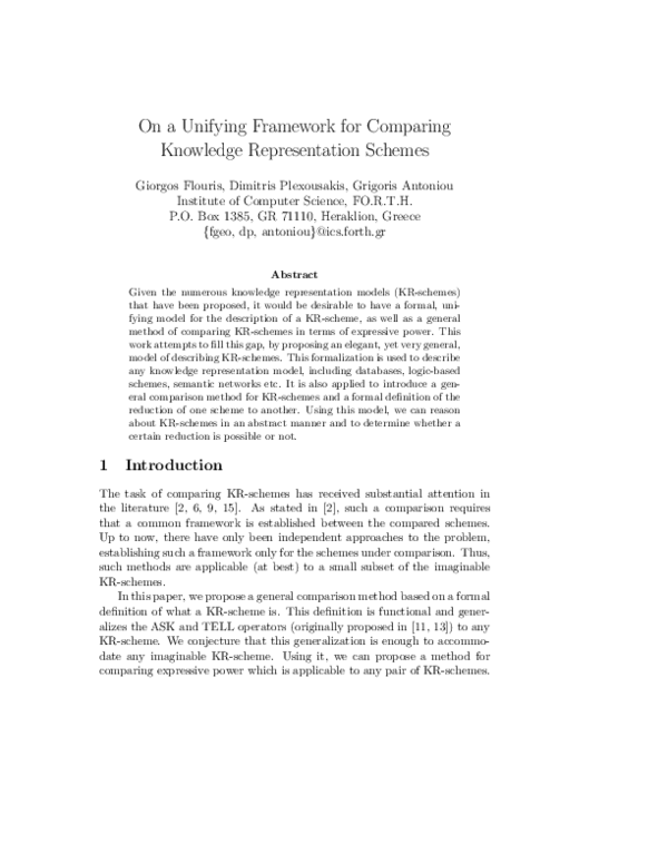 Pdf On A Unifying Framework For Comparing Knowledge Representation