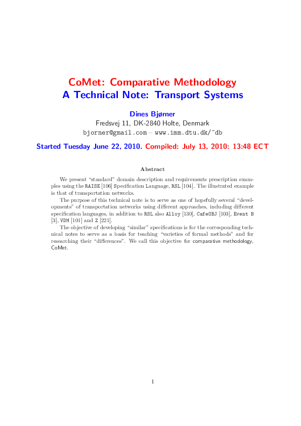 (PDF) CoMet: Comparative Methodology A Technical Note: Transport Systems