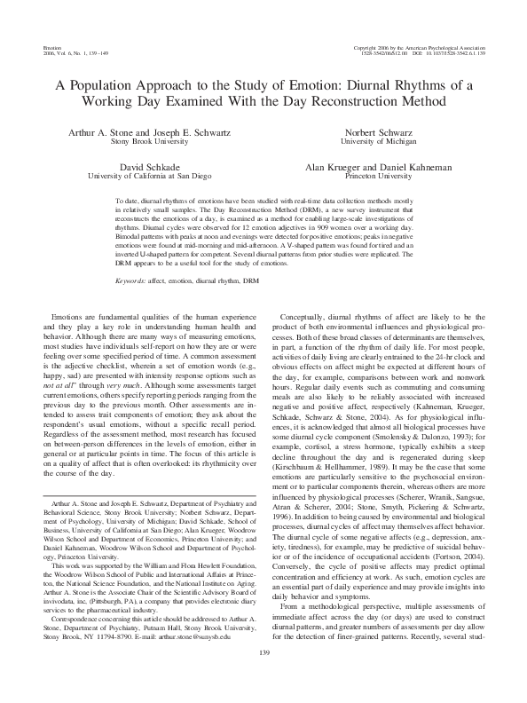 (PDF) A population approach to the study of emotion: Diurnal rhythms of ...
