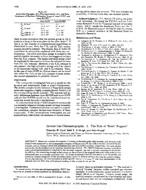 (PDF) Inverse gas chromatography. 2. The role of" inert" support